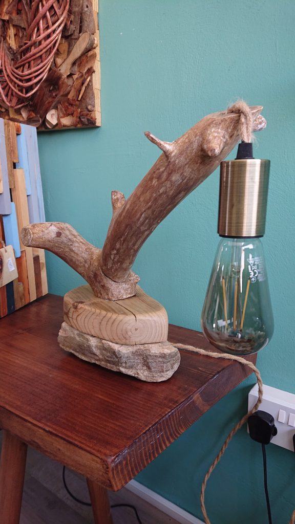 Village stone and wood table lamp - Handmade In Cyprus