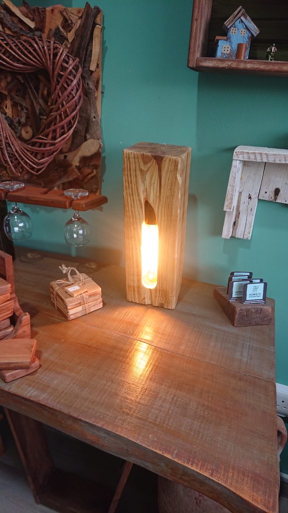Repurposed solid olive block table lamp - Handmade In Cyprus