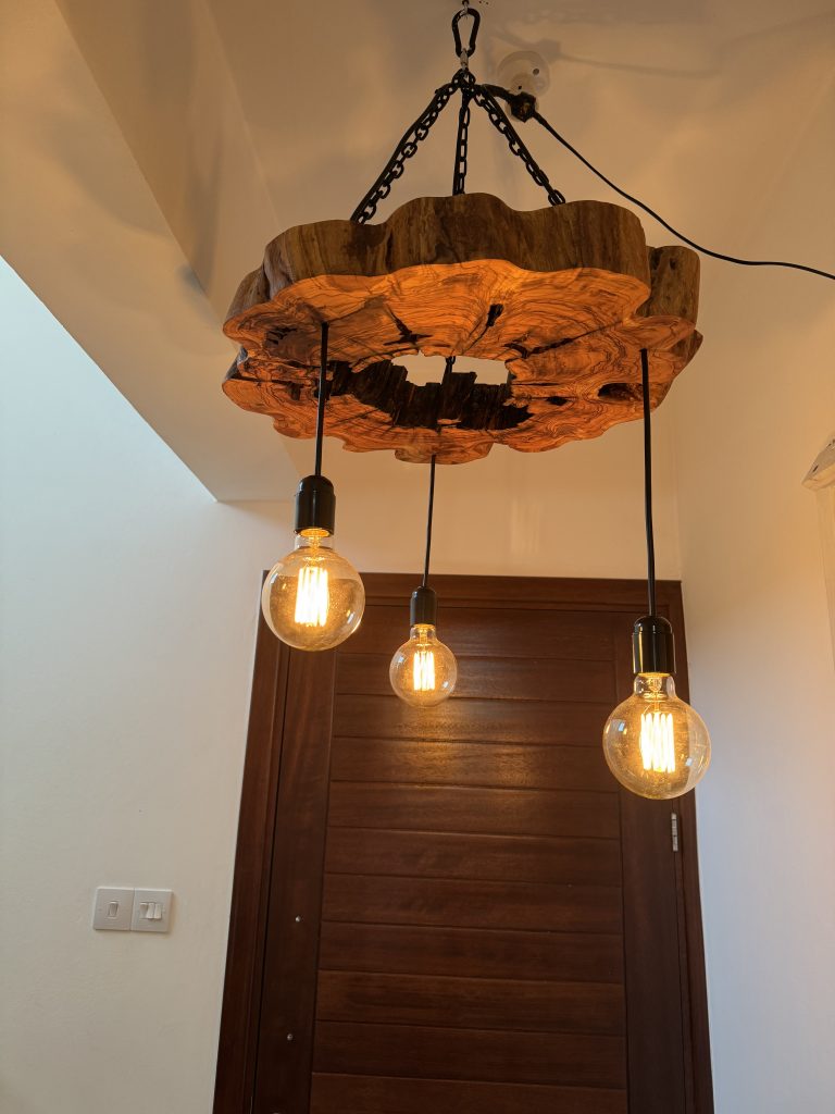 Hanging Lights Olive Wood Live Edge - Handmade In Cyprus